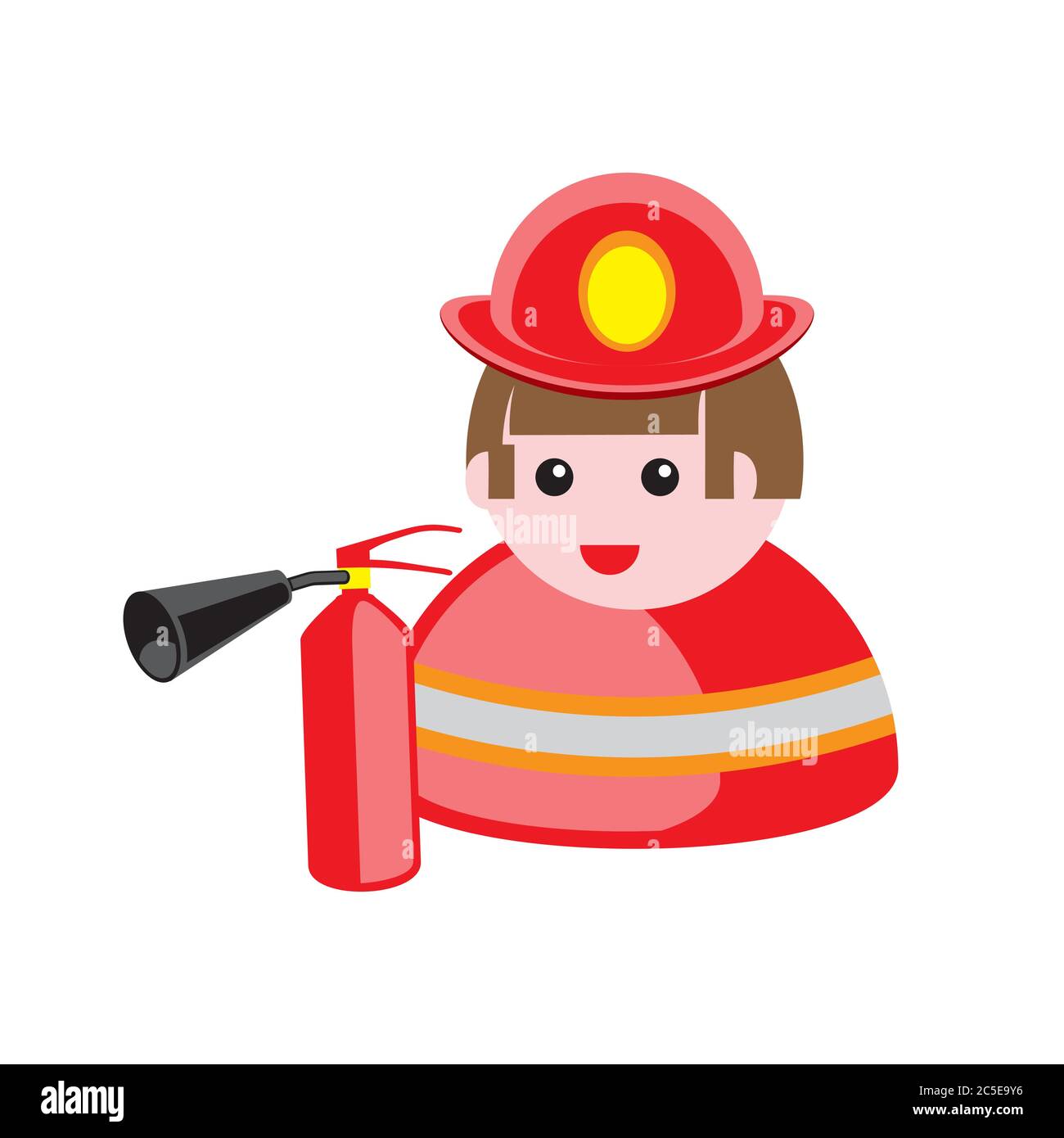 icon of a fireman in a hard hat with a fire extinguisher on a white ...