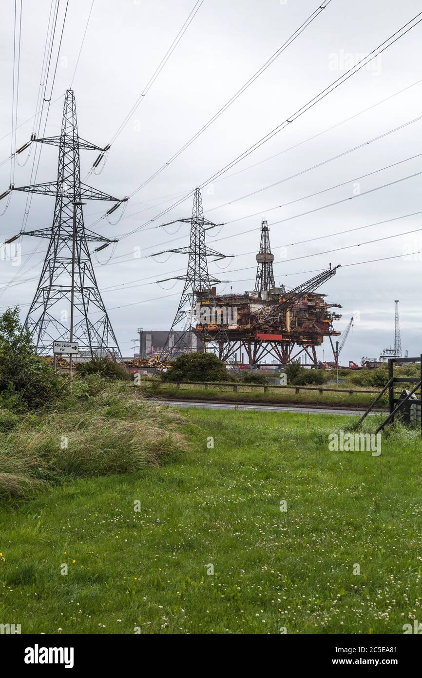 The Brent Alpha oil rig at Able Seaton Port premises,Hartlepool,England ...