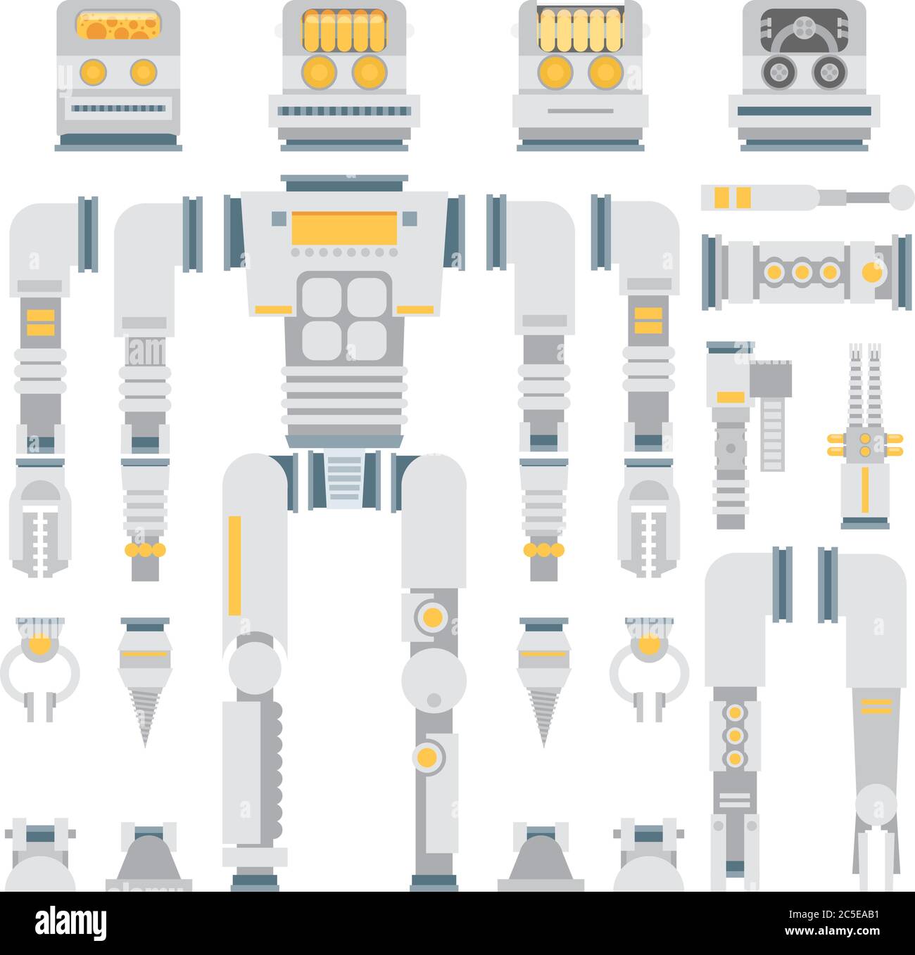Robot design attributes,body parts and other details of vector image ...