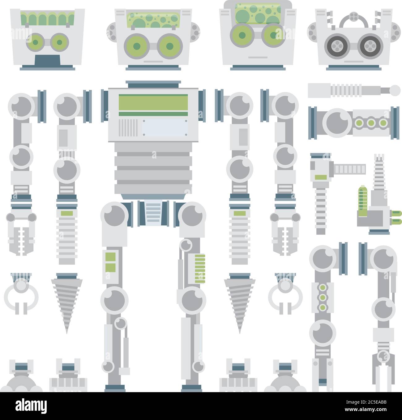 Robot design attributes,body parts and other details of vector image ...