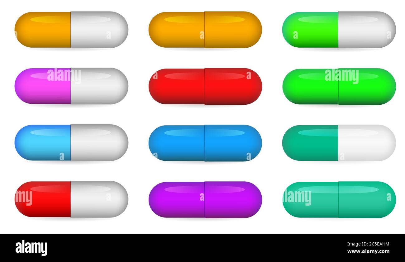 Medical pills set, different colors vectors collection Stock Vector ...