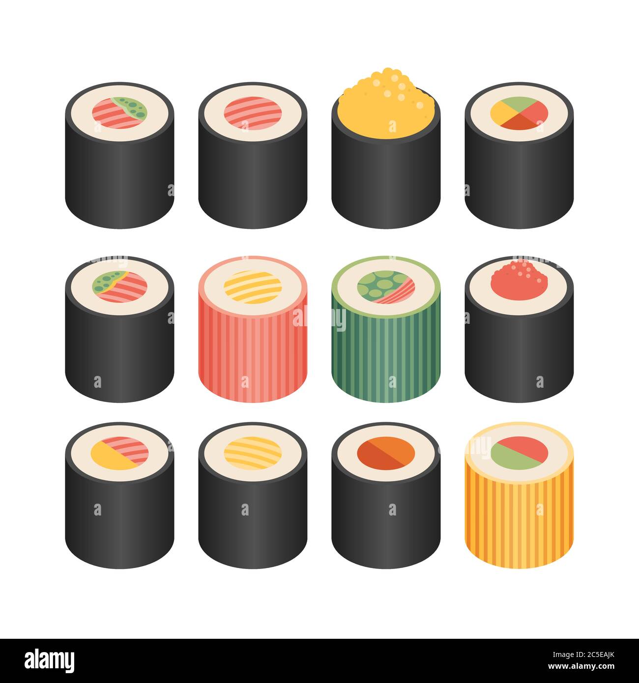 Isometric flat icons, 3D pictograms vector set - Sushi symbol ...