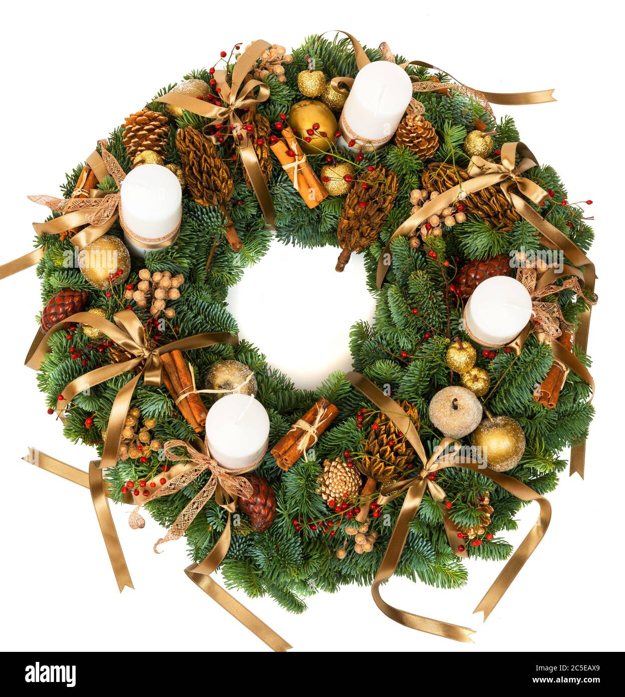 Christmas golden wreath on Cut Out Stock Images & Pictures - Alamy