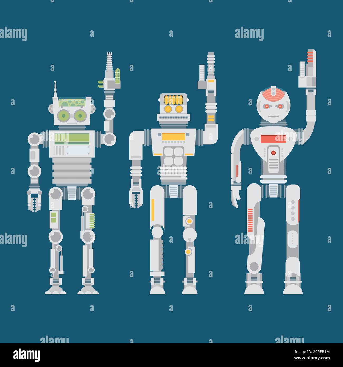 Robot flat icons vector set. Machine technology ai, intelligence ...