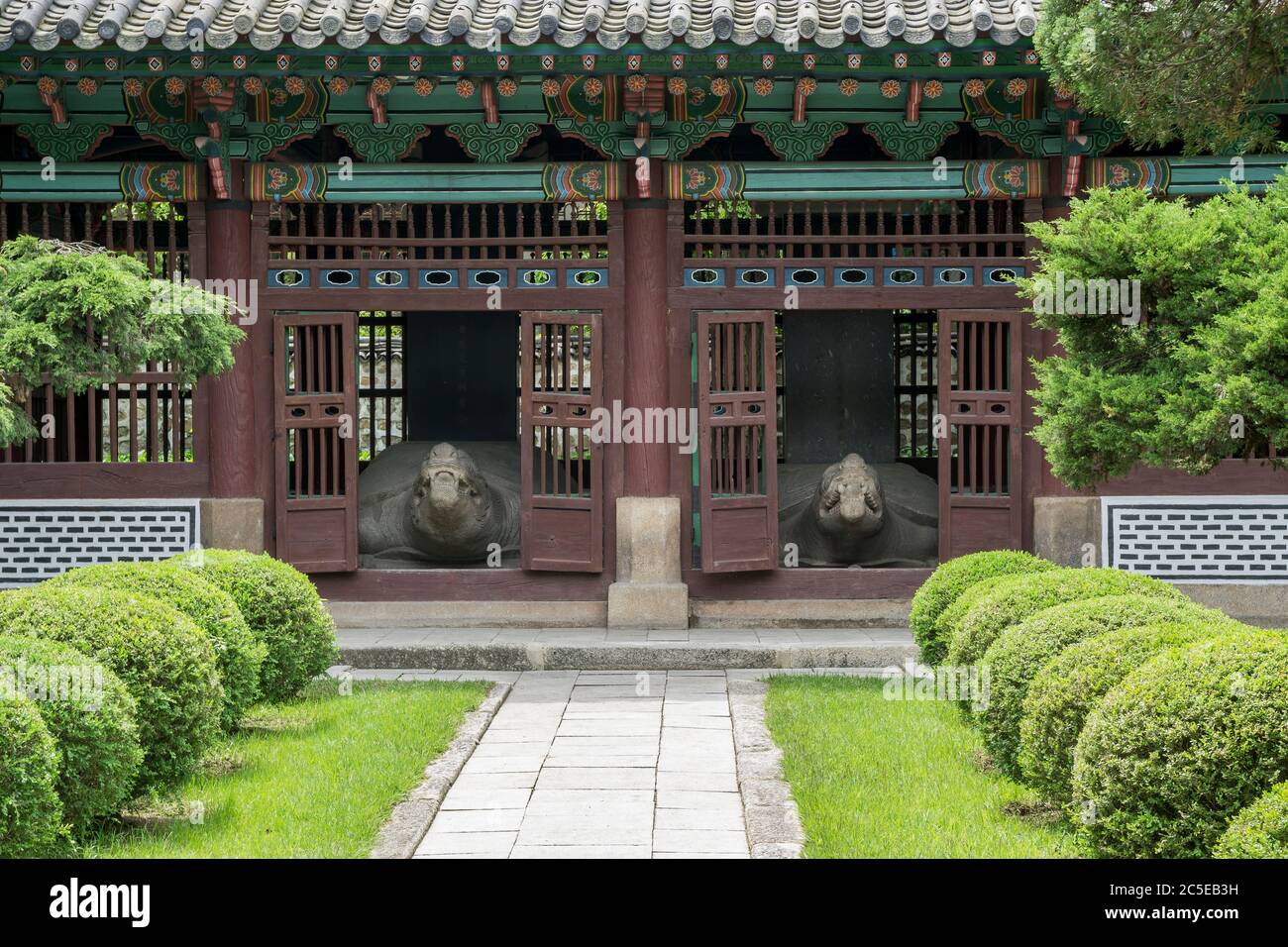 Turtle statue in Pyochung pavilion, Kaesong-City, North Korea Stock ...