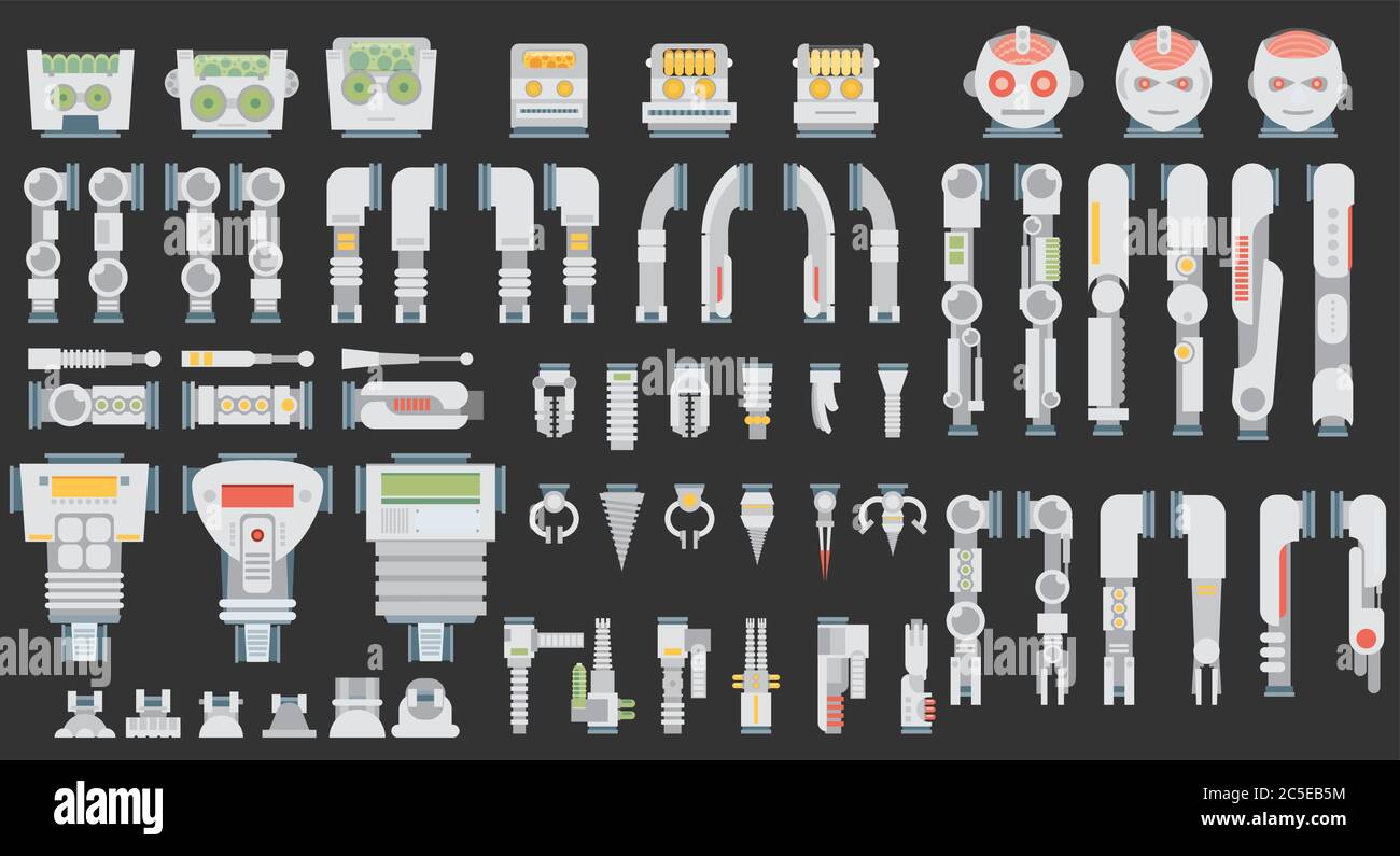 Robot design attributes,body parts and other details of vector image ...