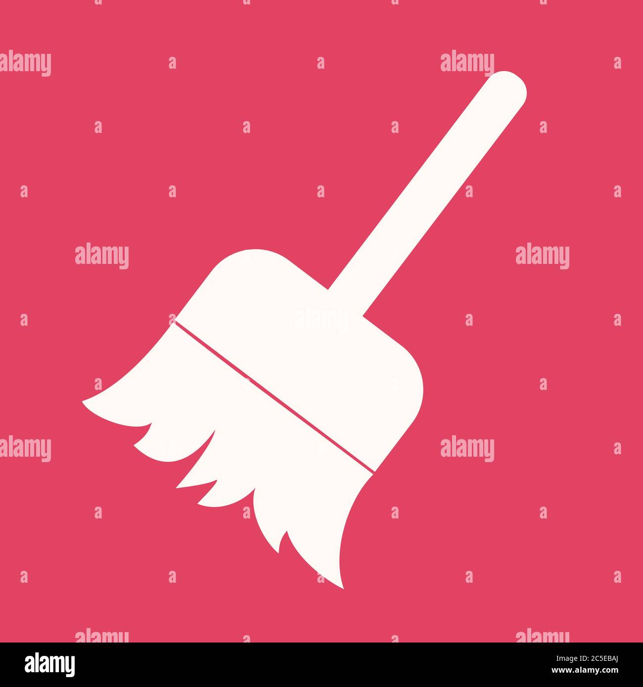 Broom cleaning Simple vector modern icon design. Isolated on red ...