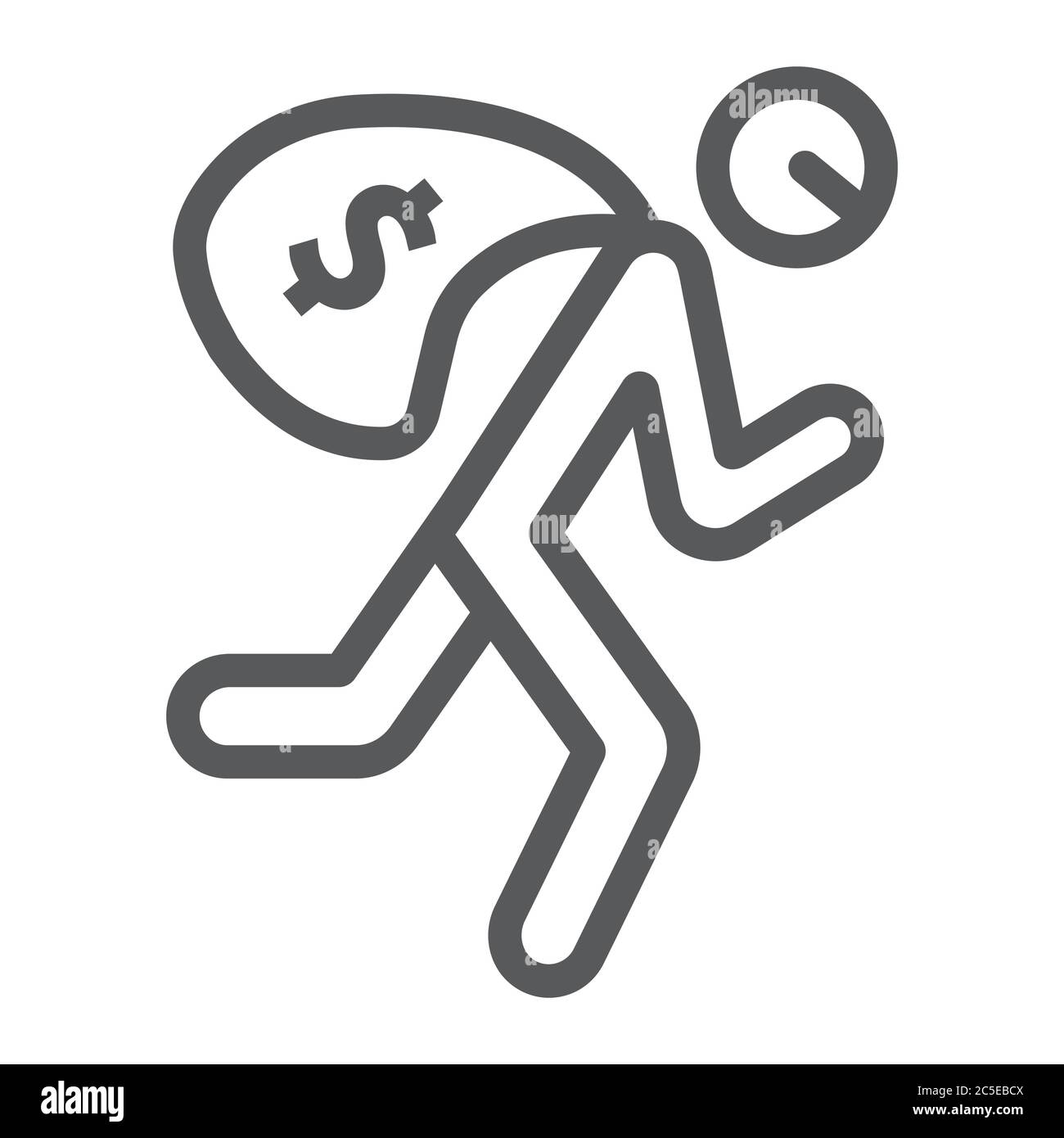 Robbery line icon, crime and burglary, thief with money bag sign ...