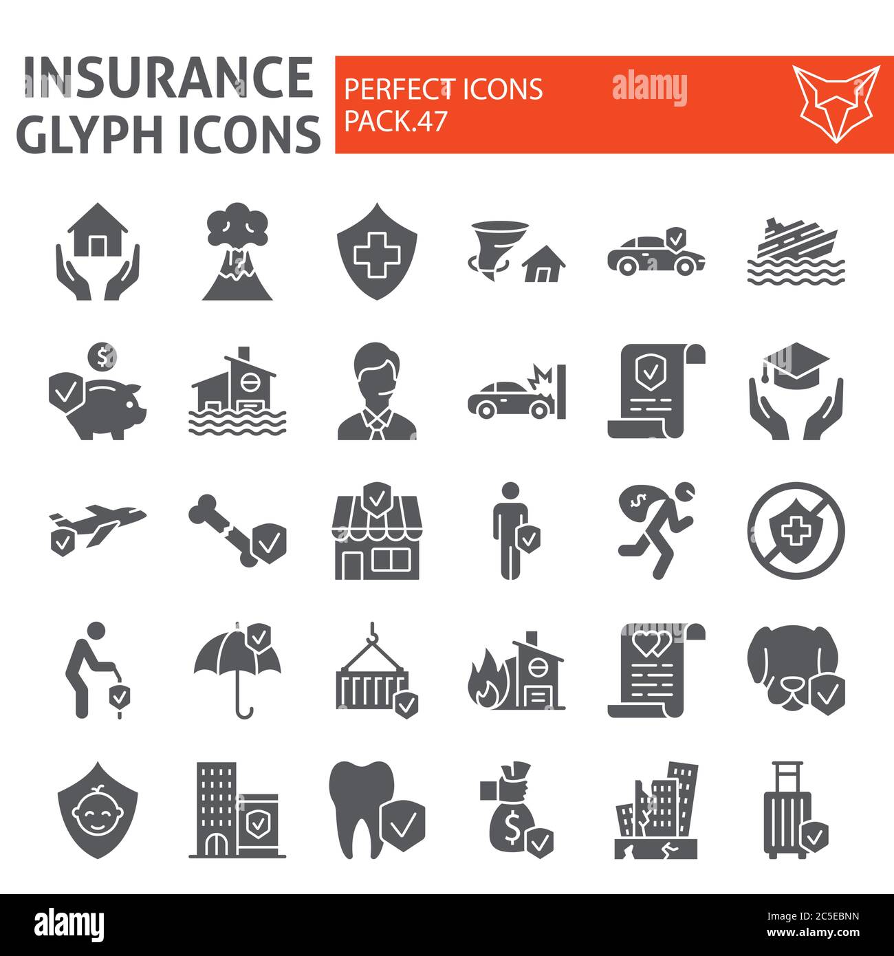 Insurance glyph icon set, healthcare symbols collection, vector ...
