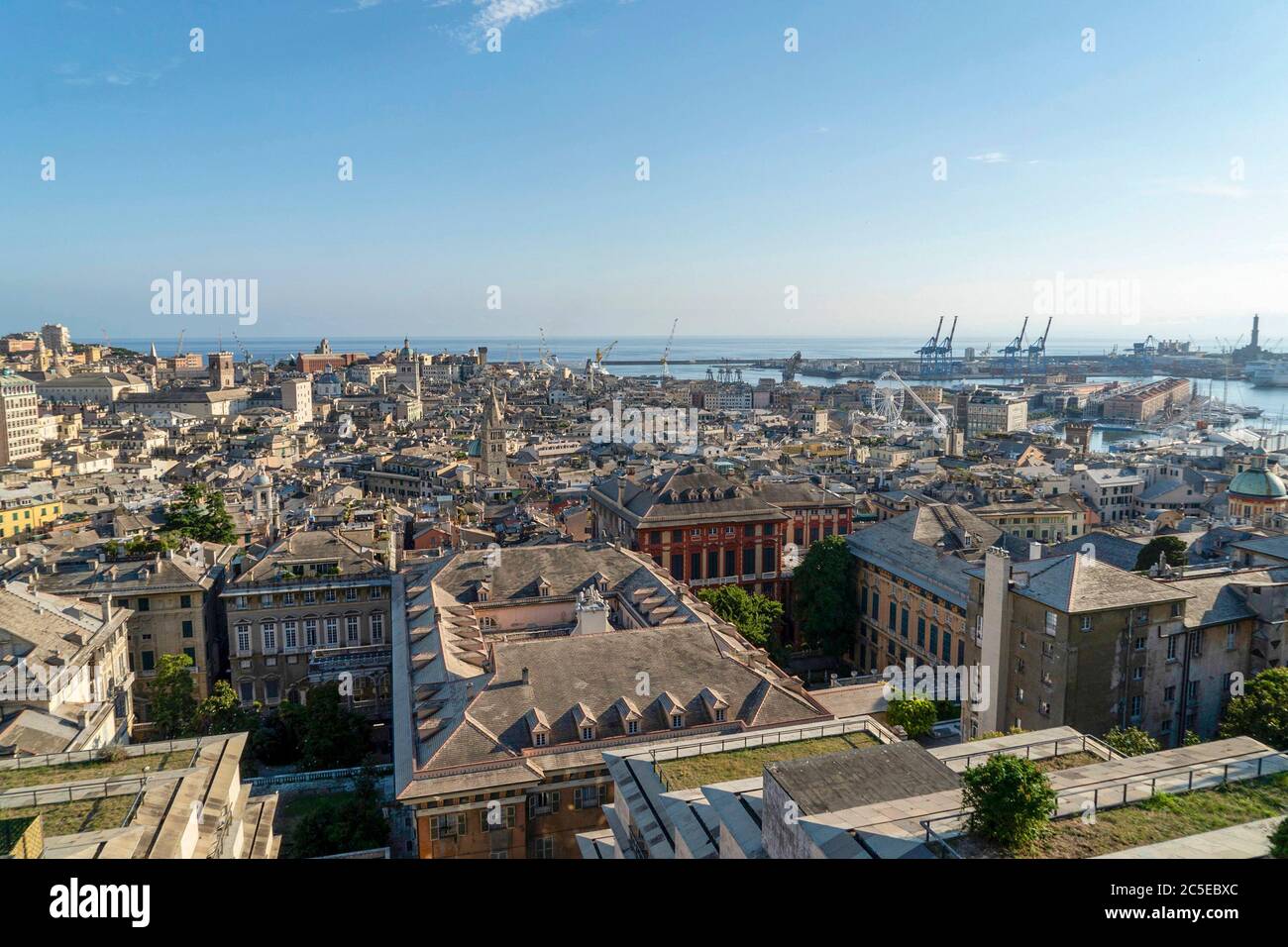 genoa aerial city view from castelletto elevator panorama Stock Photo ...