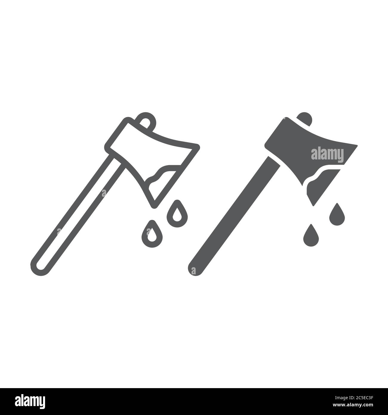 Bloody axe line and glyph icon, halloween and blade, ax with blood sign ...