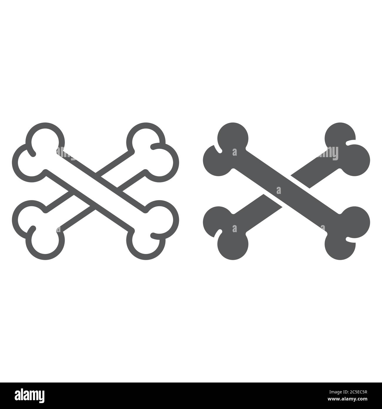 Cross bone line and glyph icon, halloween and danger, crossed bones ...