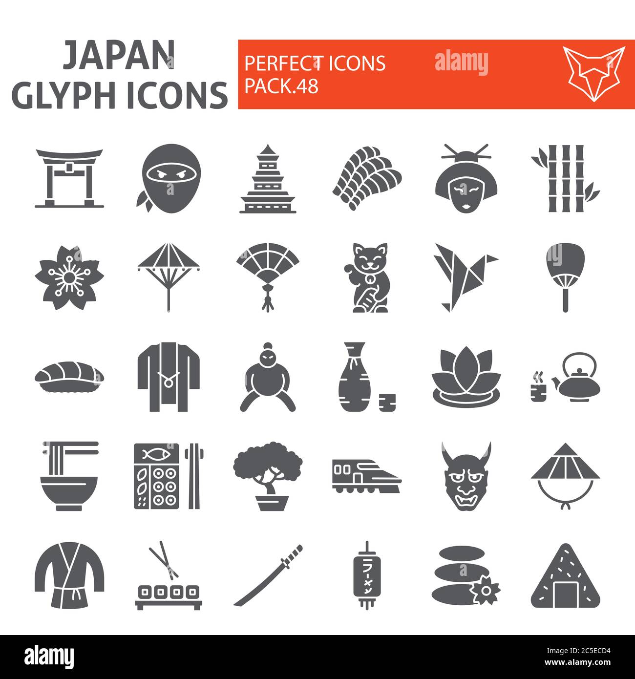 Japan glyph icon set, japanese food symbols collection, vector sketches ...