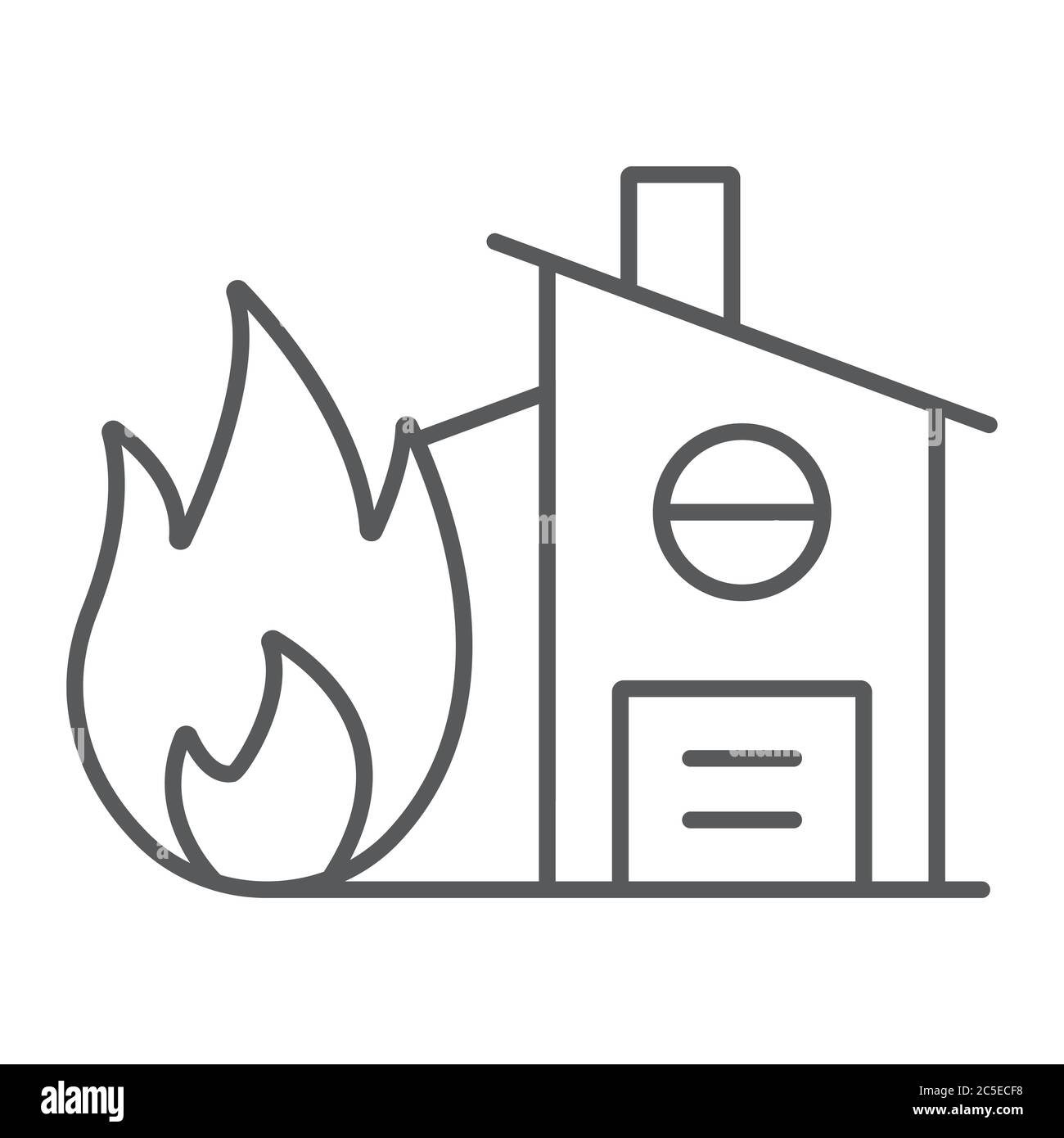 Fire insurance thin line icon, protection and house, home on fire sign ...
