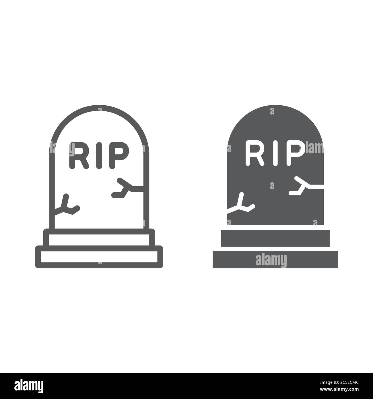 Grave line and glyph icon, gravestone and funeral, tombstone sign ...