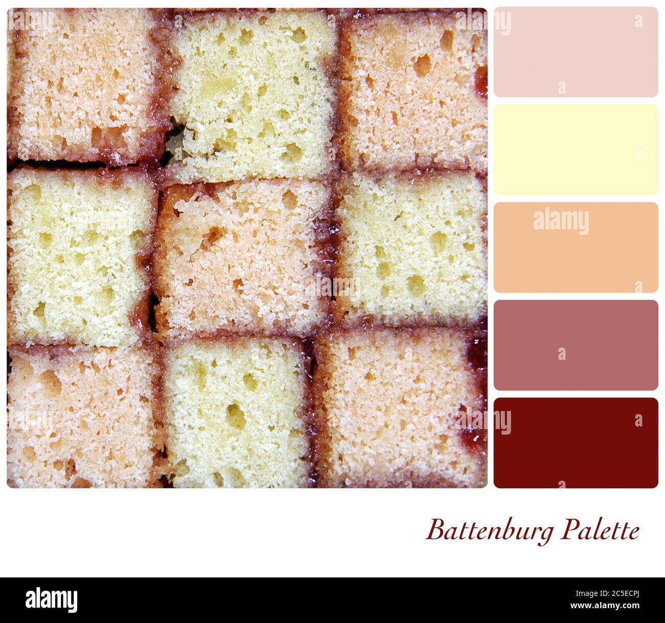 Battenburg cake background colour palette with complimentary swatches ...
