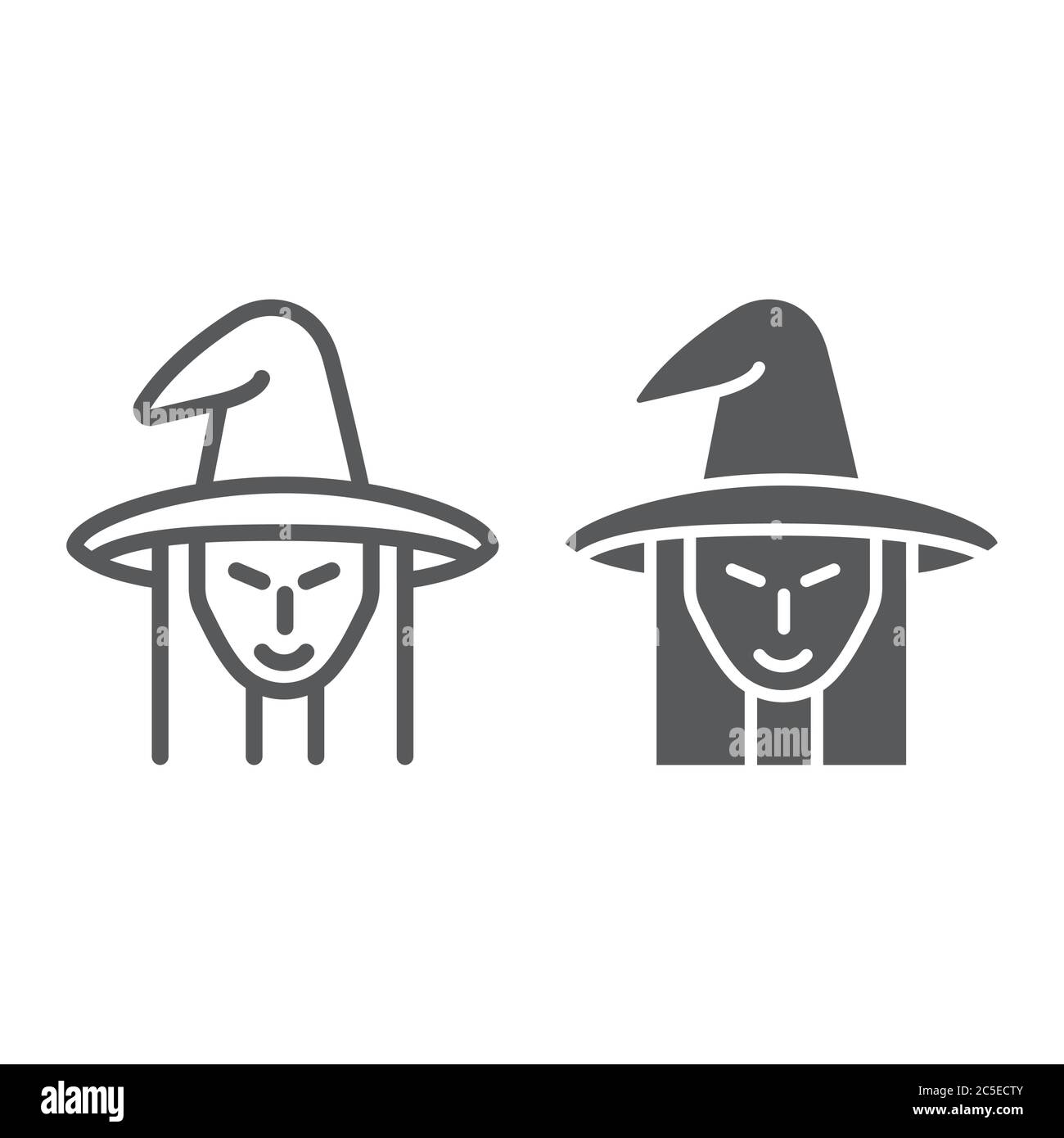 Witch line and glyph icon, witchcraft and halloween, witch face sign ...