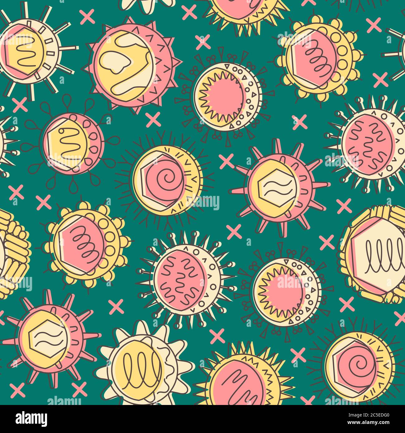 Human viruses seamless pattern in colored line style. Micro biology ...