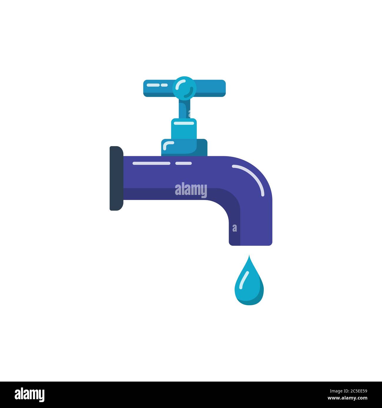 Water tap icon in flat style. Colored leaking faucet with liquid drop ...