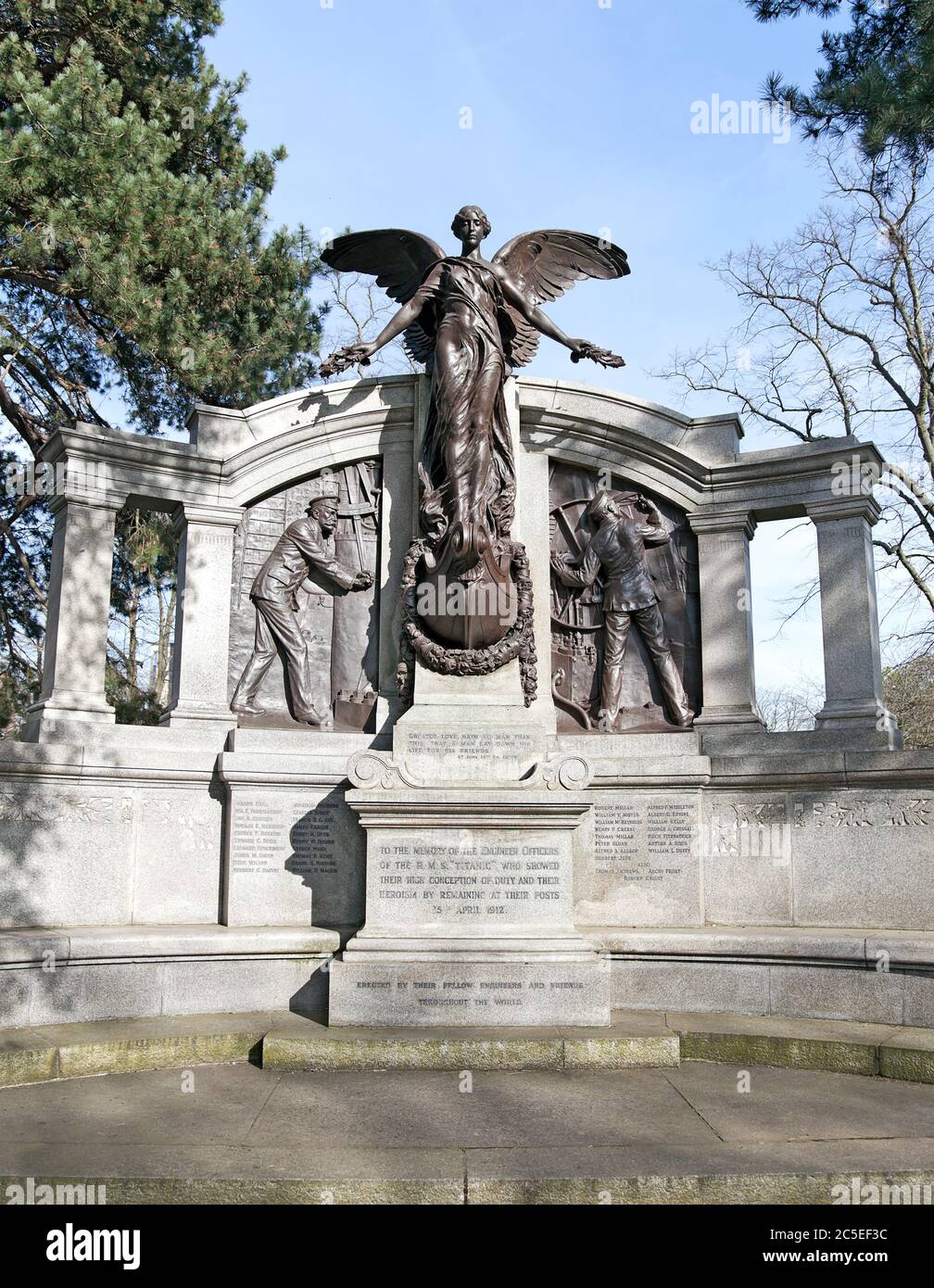 The Titanic Engineers Memorial in Southampton, UK. The Titanic sank on ...