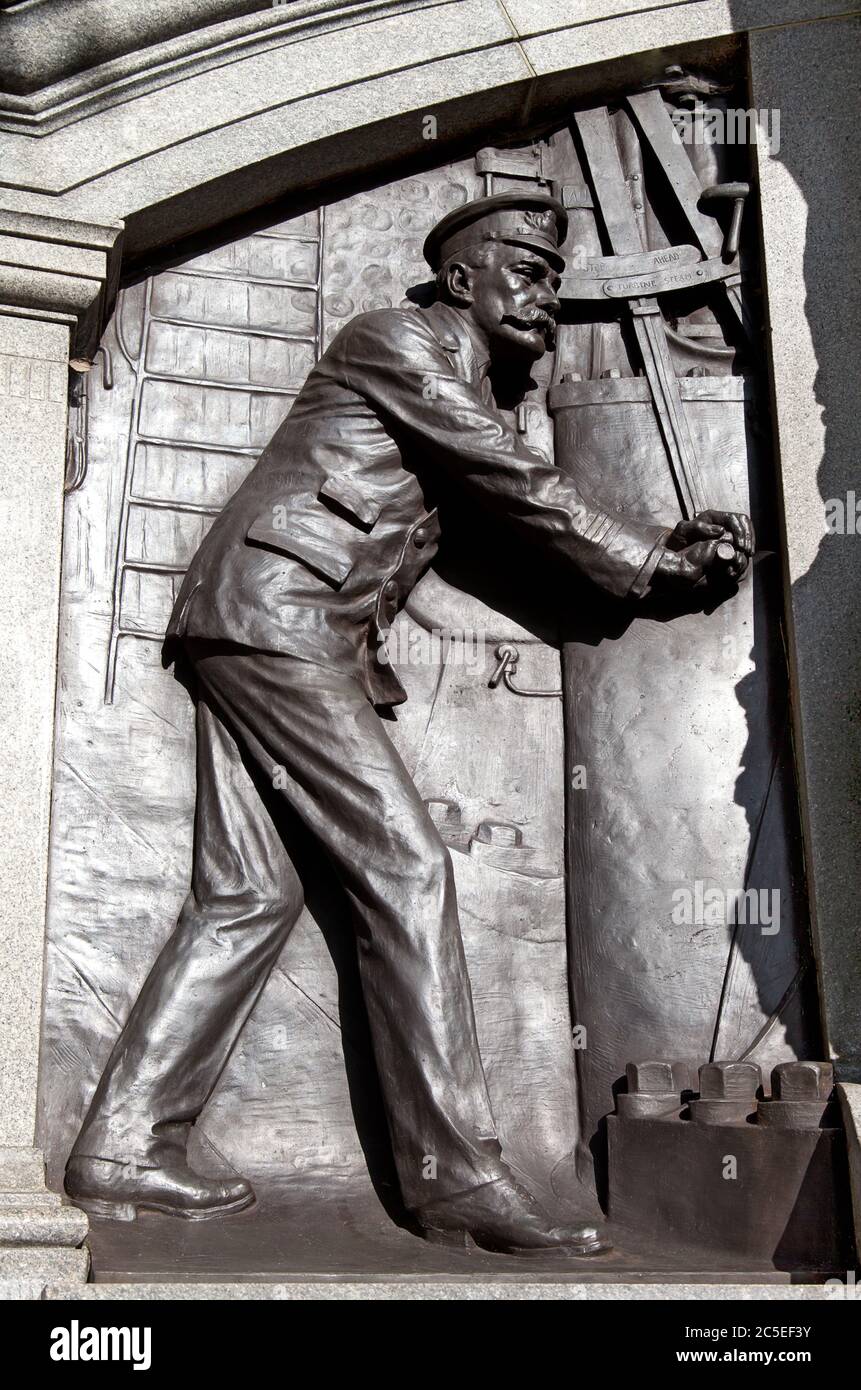 Detail of the Titanic Engineers Memorial in Southampton, UK. The ...