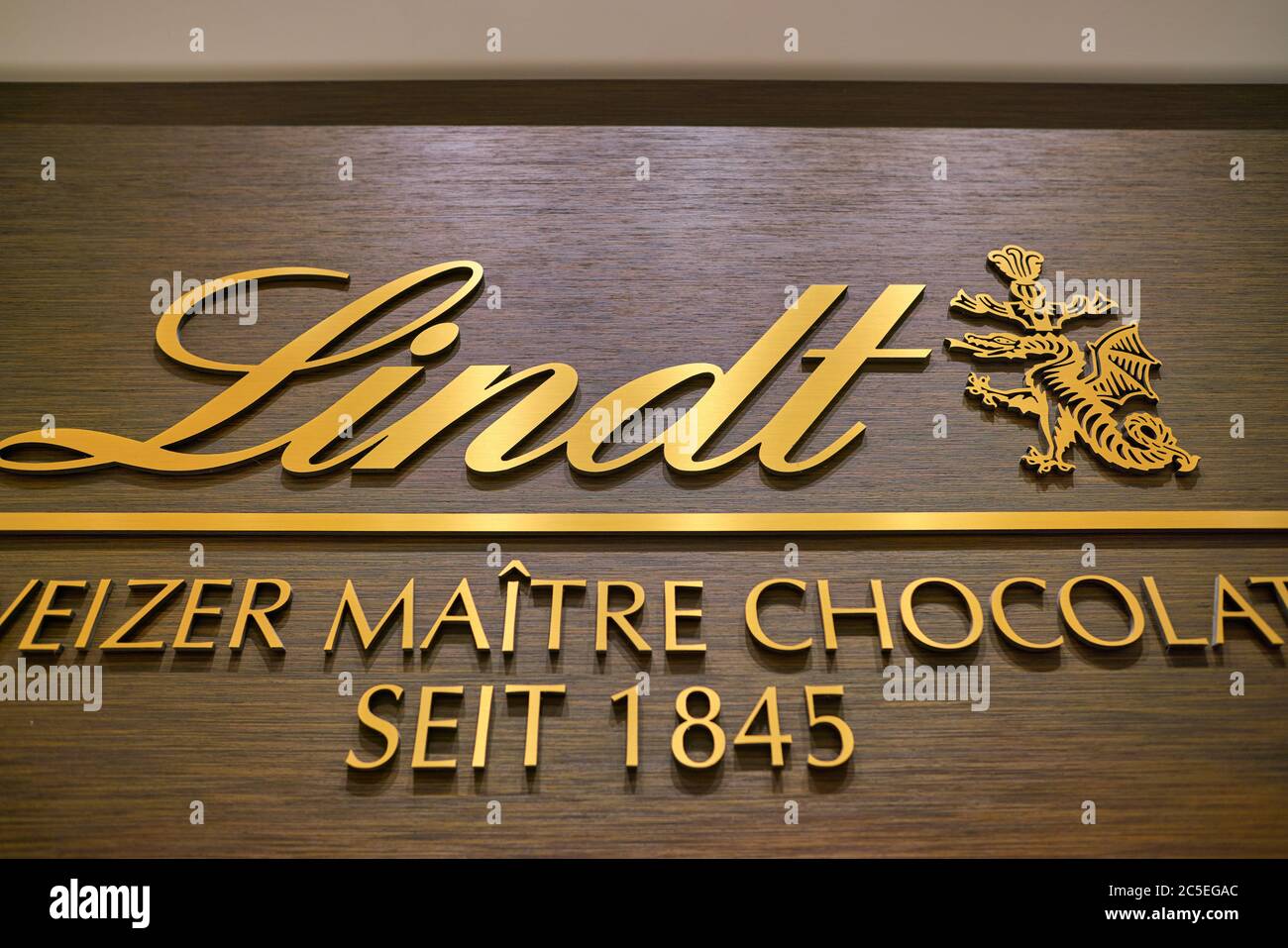 BERLIN, GERMANY - CIRCA SEPTEMBER, 2019: close up shot of Lindt sign ...