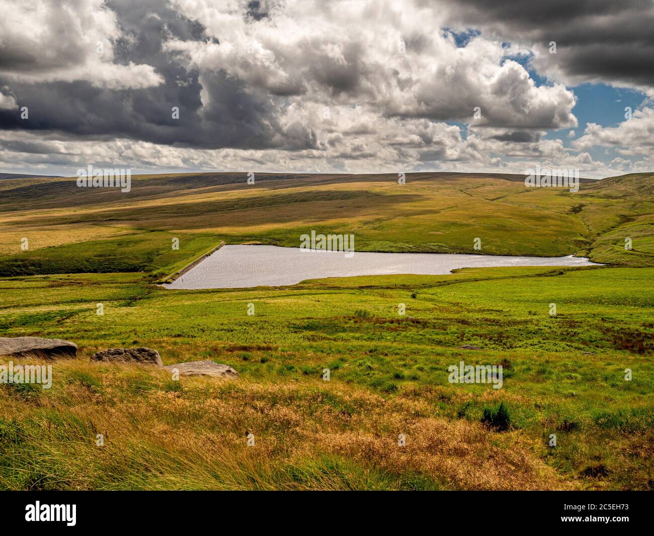 Storm clouds over March Haigh Reservoir with Berry Greave in distance ...