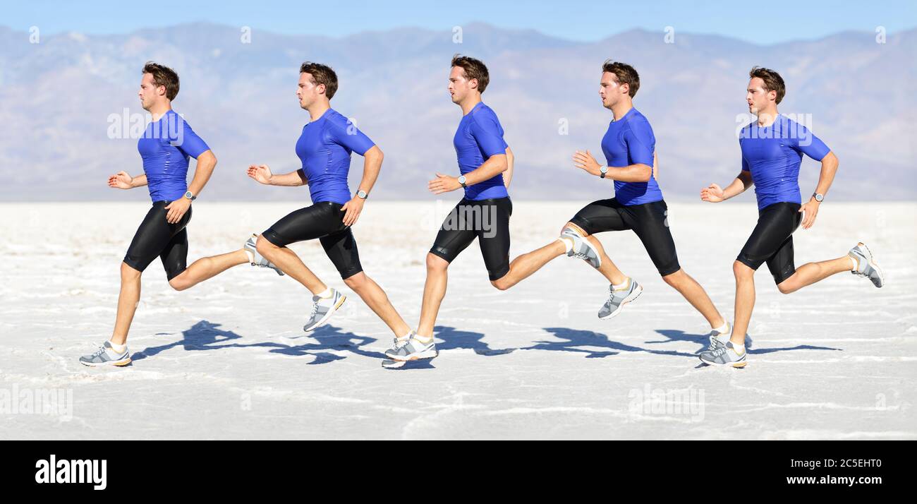 Running man - runner in speed motion composite Stock Photo - Alamy