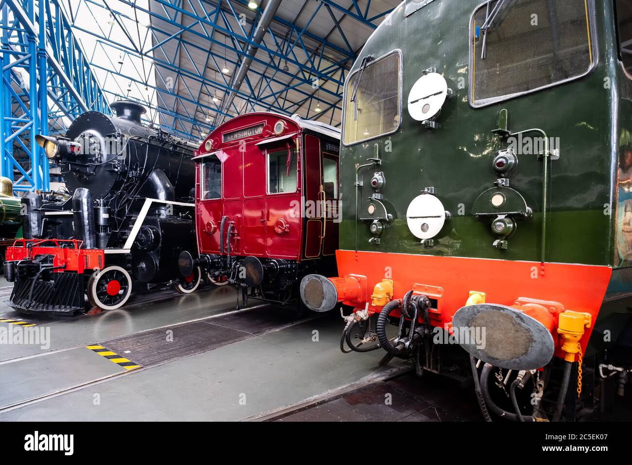 Locomotives and carriages at the National Railway Museum in York Stock ...