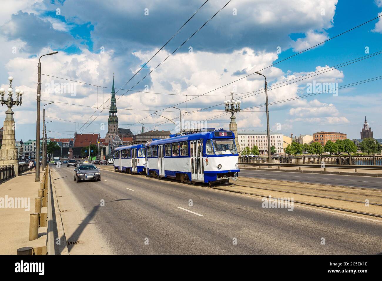 Modern tram in Riga in a beautiful summer day, Latvia Stock Photo - Alamy