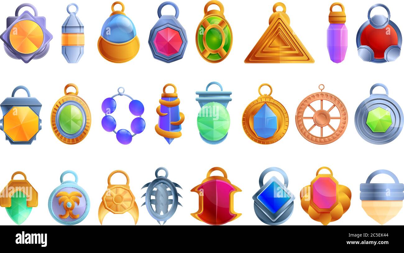 Amulet icons set. Cartoon set of amulet vector icons for web design ...