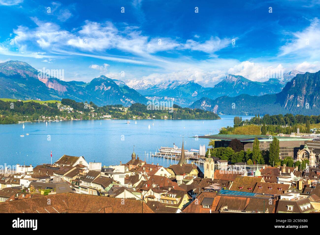 Panoramic aerial view of Lucerne in a beautiful summer day, Switzerland ...