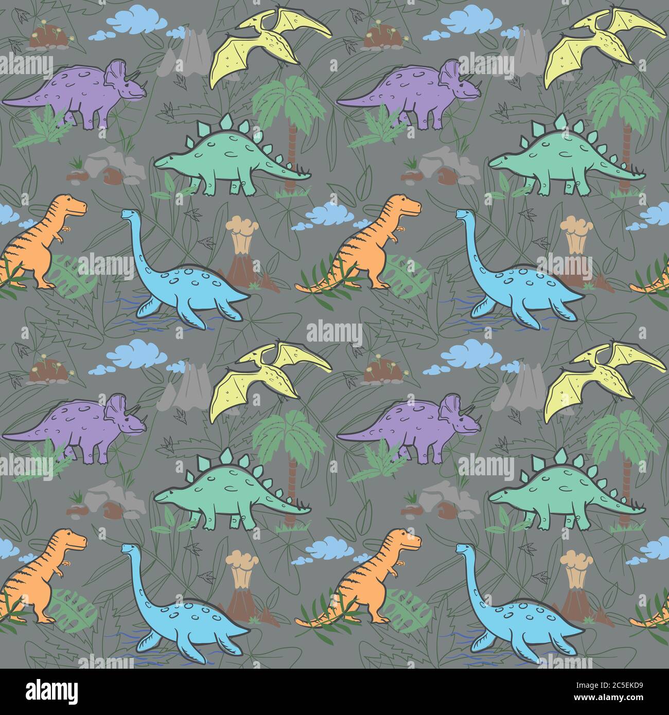 Seamless kids pattern with dinosaurs. Vector illustration, design of ...