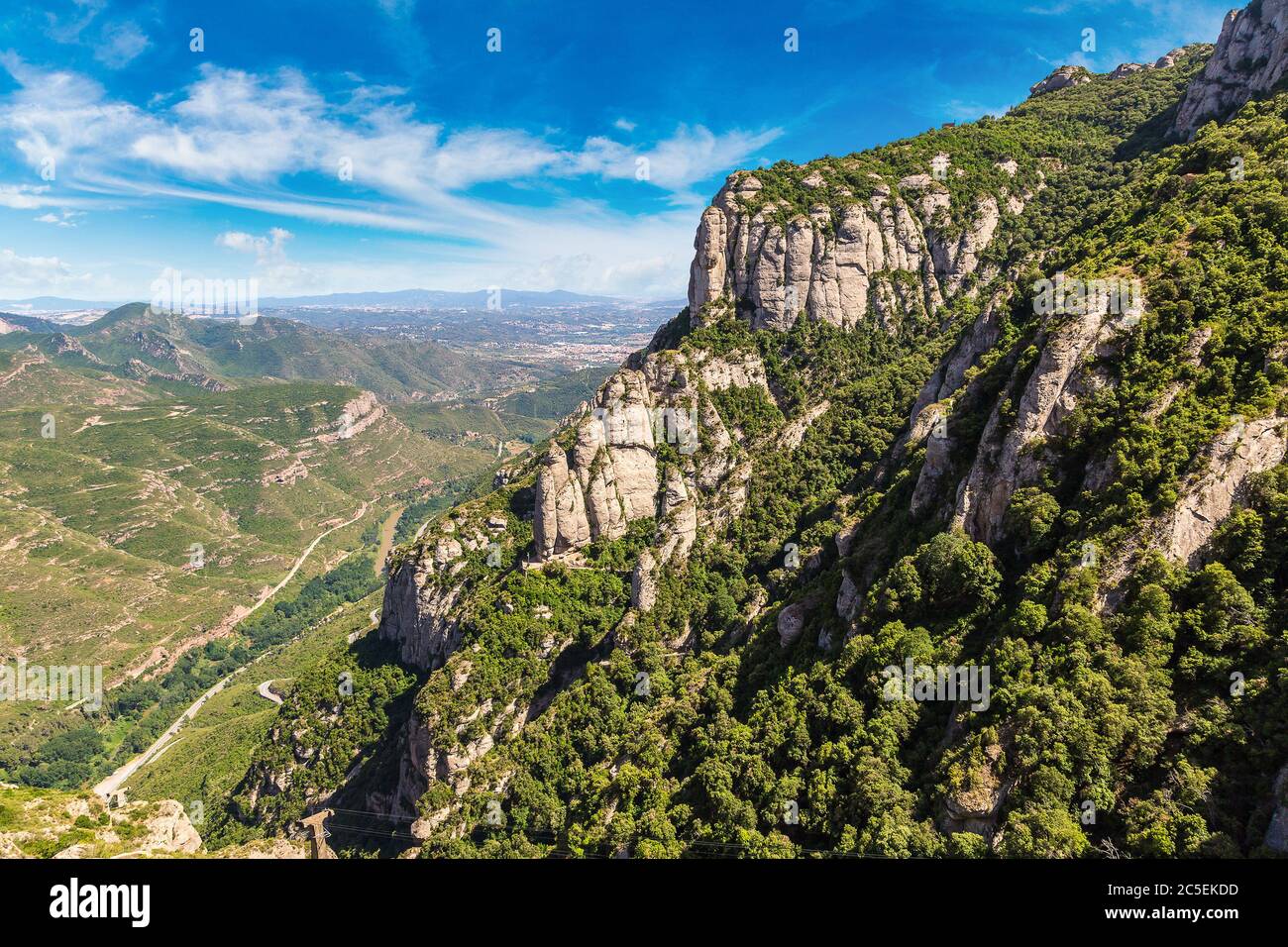 Aerial view of Montserrat mountains in a beautiful summer day ...