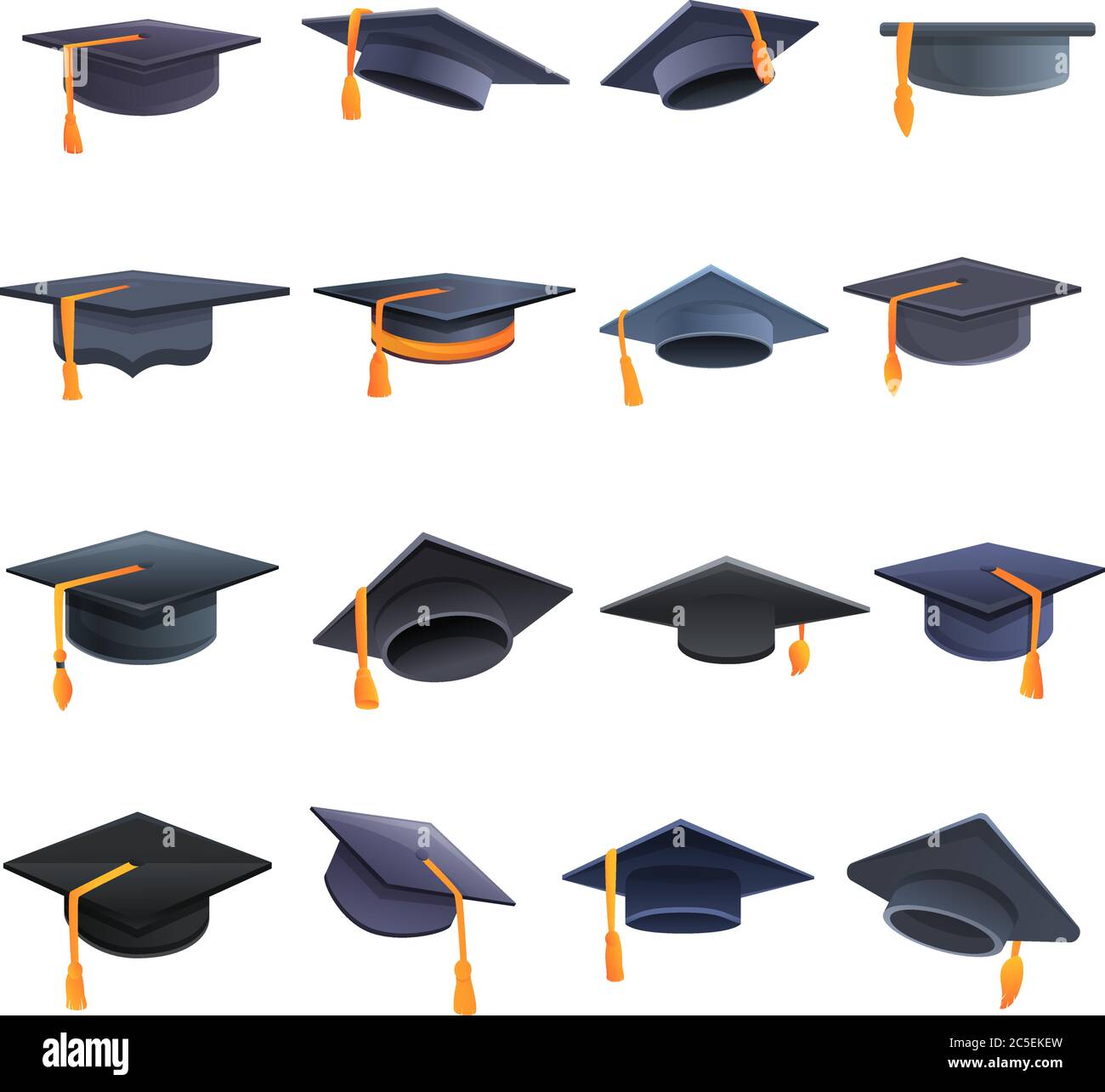 Graduation hat icons set. Cartoon set of graduation hat vector icons ...