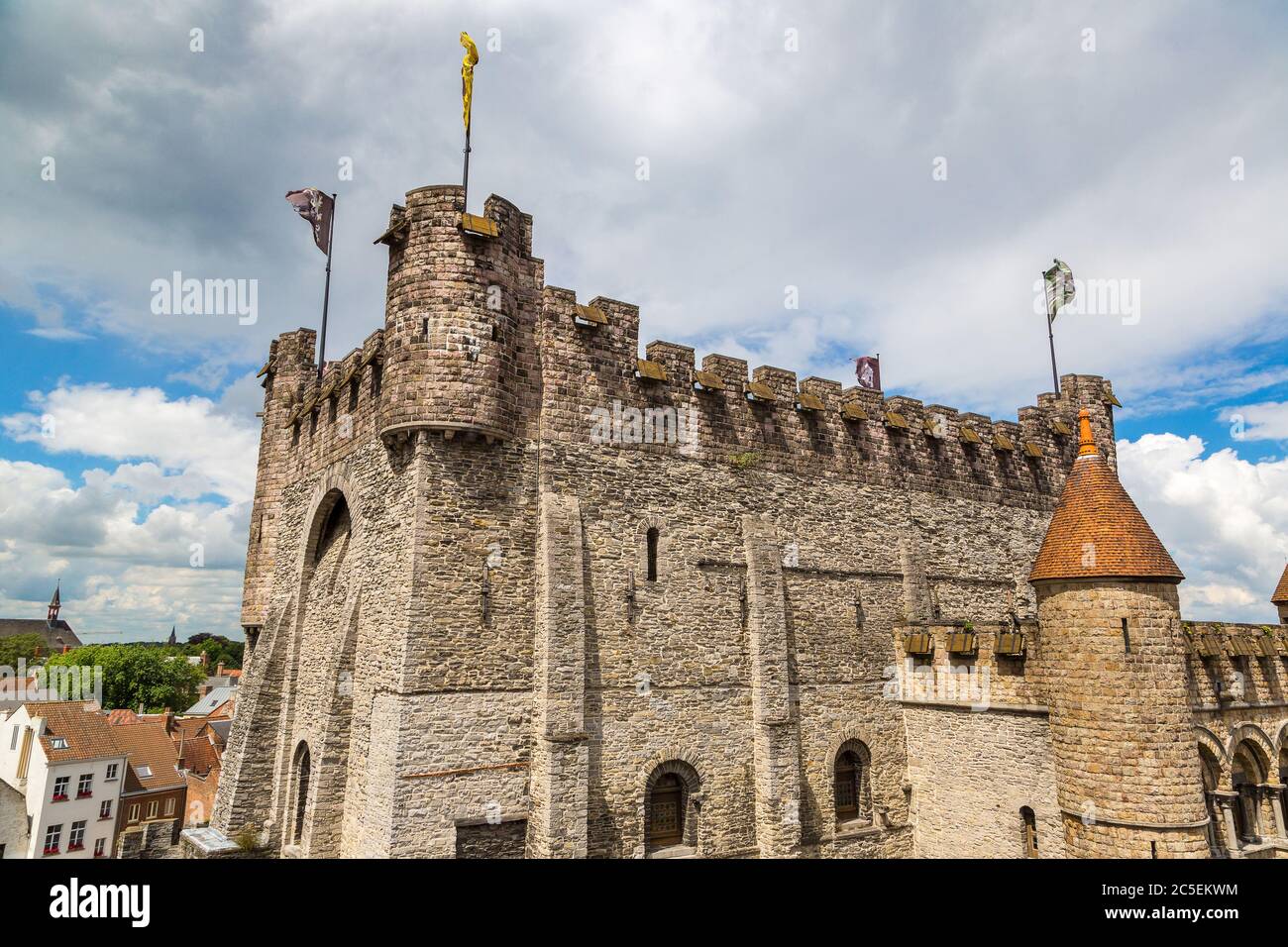 Medieval castle Gravensteen (Castle of the Counts) in Gent in a ...