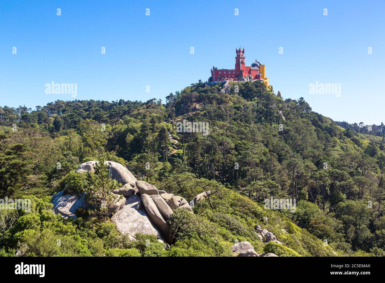 Panoramic view of Pena National Palace in Sintra in a beautiful summer ...