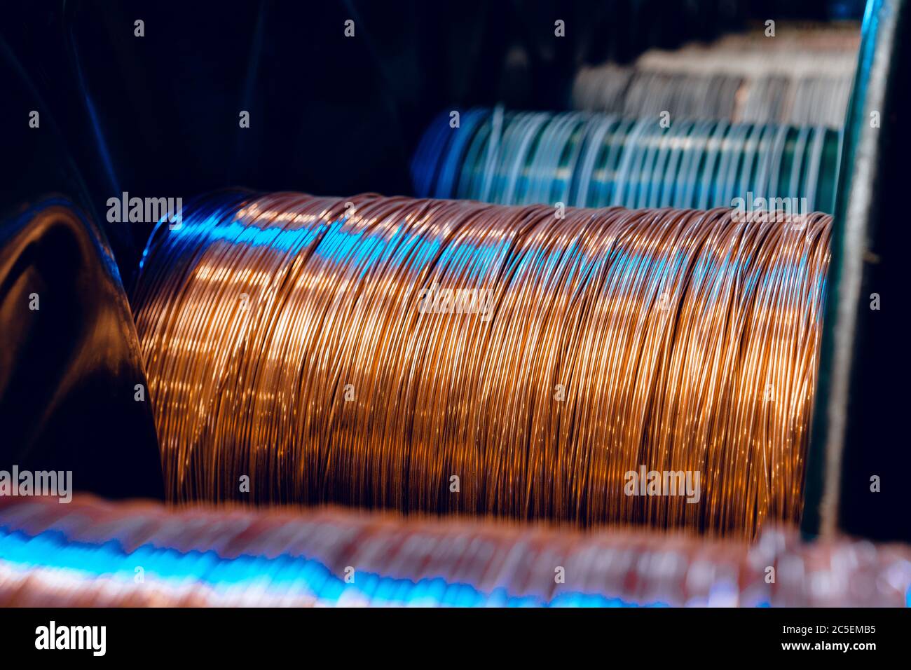 Production of copper wire, cable in reels at factory. Cable factory ...