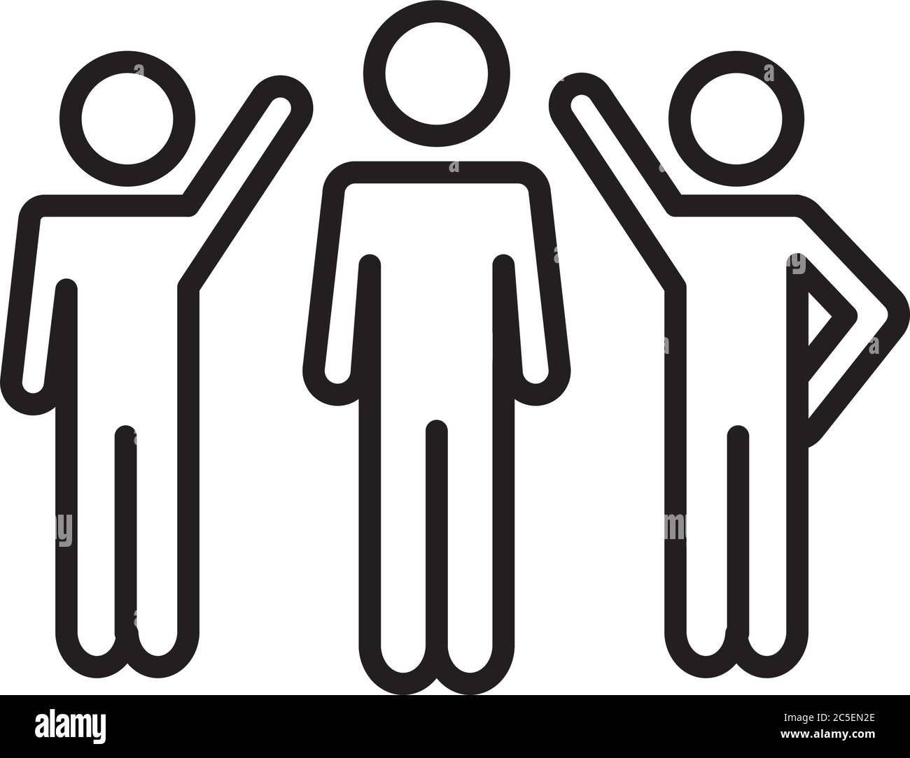 pictogram men waving another man standing over white background, line ...