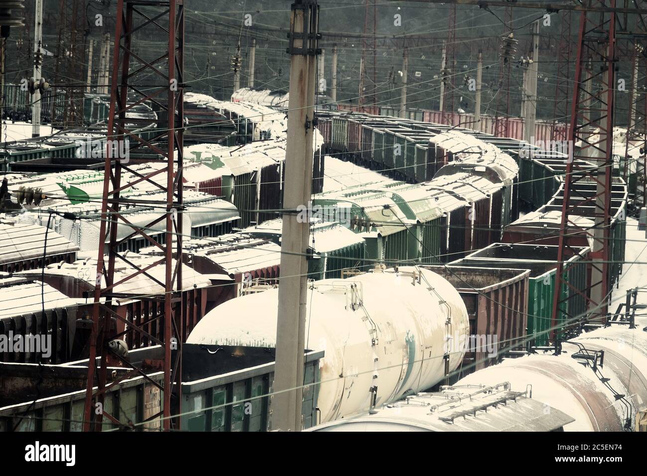 Freight cars in cargo port - railroad yard. freight station packet ...