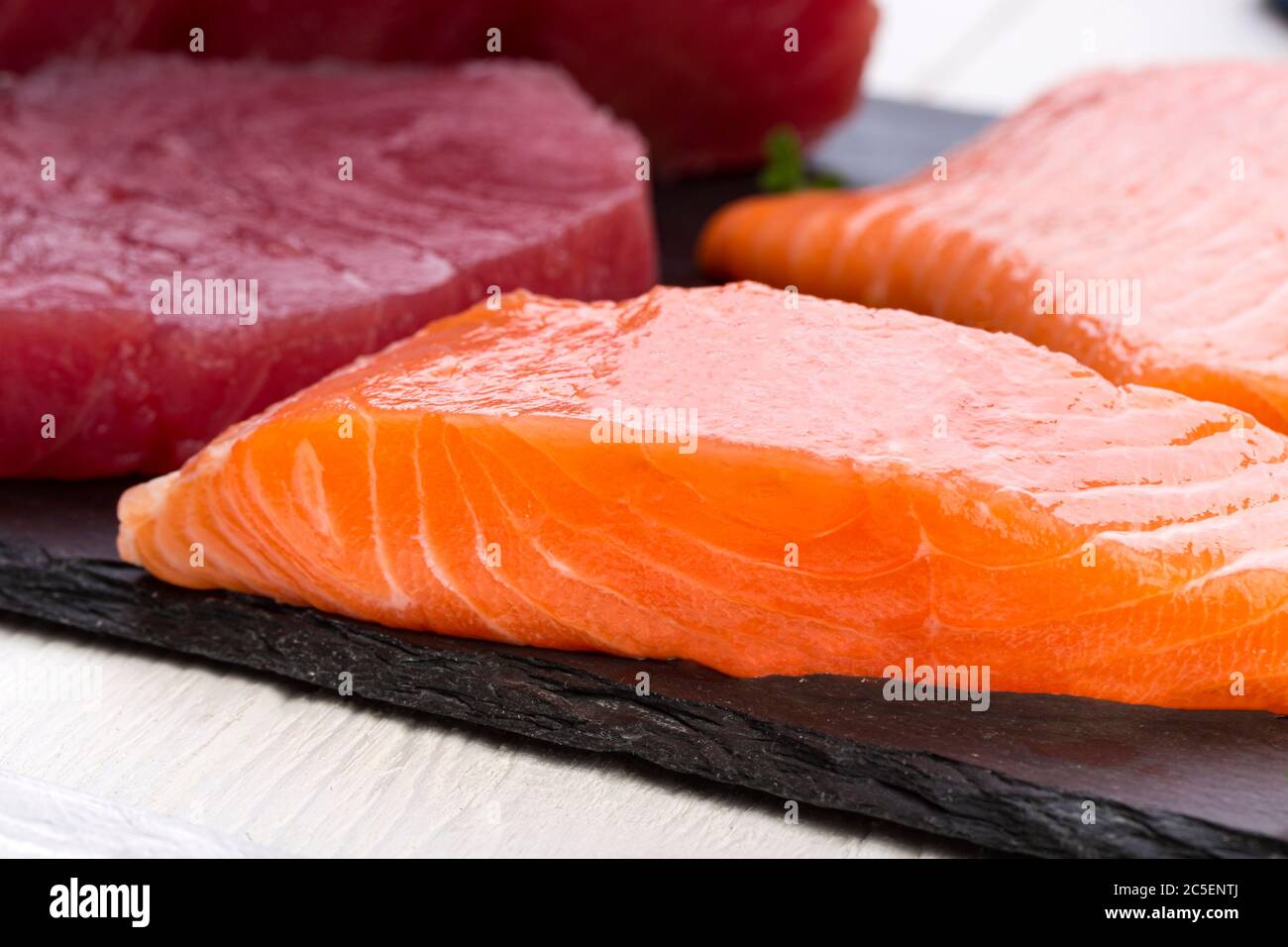 Salmon and tuna fillet Stock Photo - Alamy