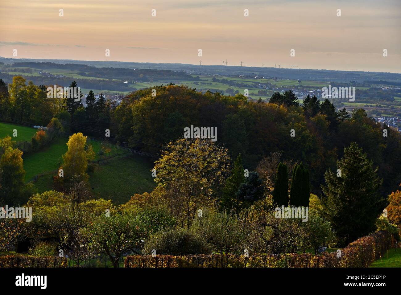 Looking down at a Hilly Swabian Alb Landscape with Forest Trees ...