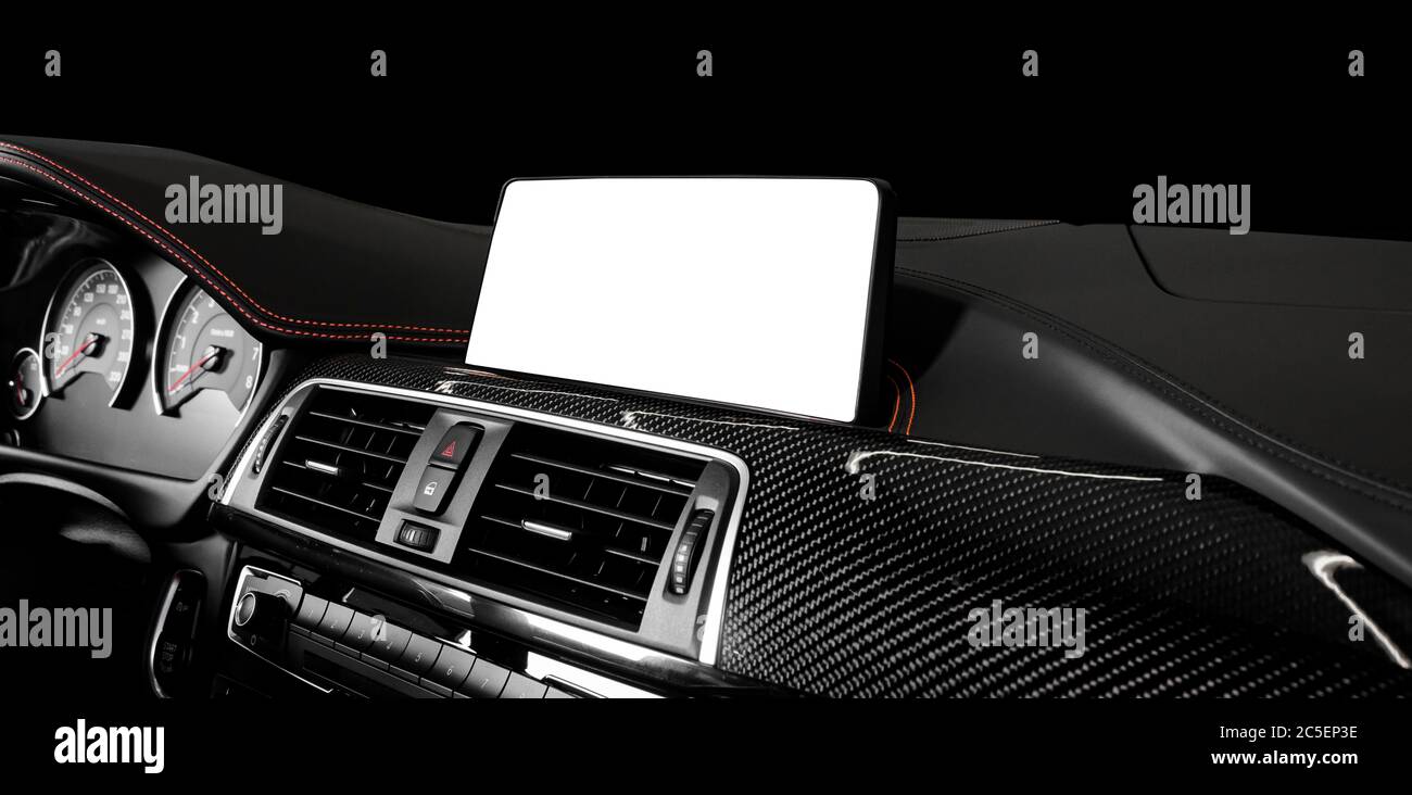 Monitor in car with blank screen. Navigation Maps concept. Car interior ...