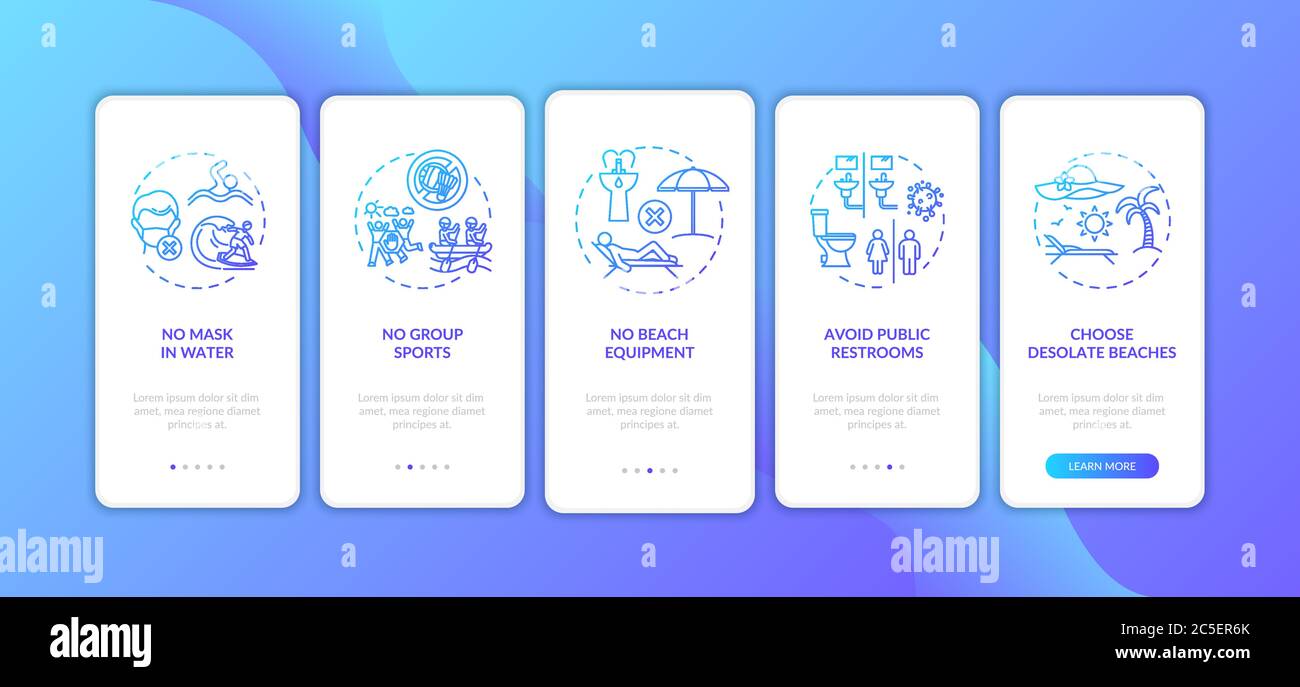 Beach safety onboarding mobile app page screen with concepts Stock ...