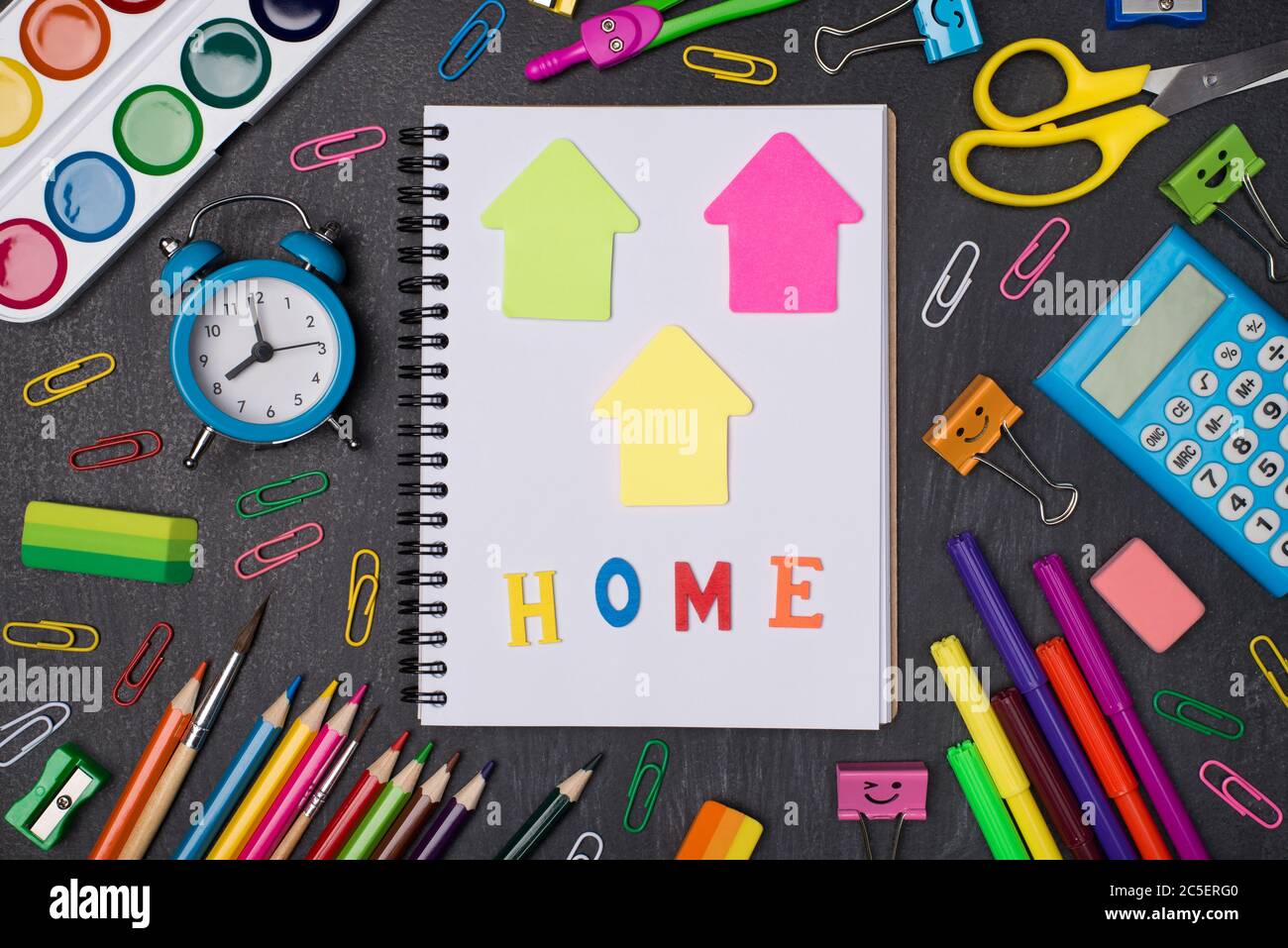 Studying at home concept. Top above overhead view photo of notebook and ...