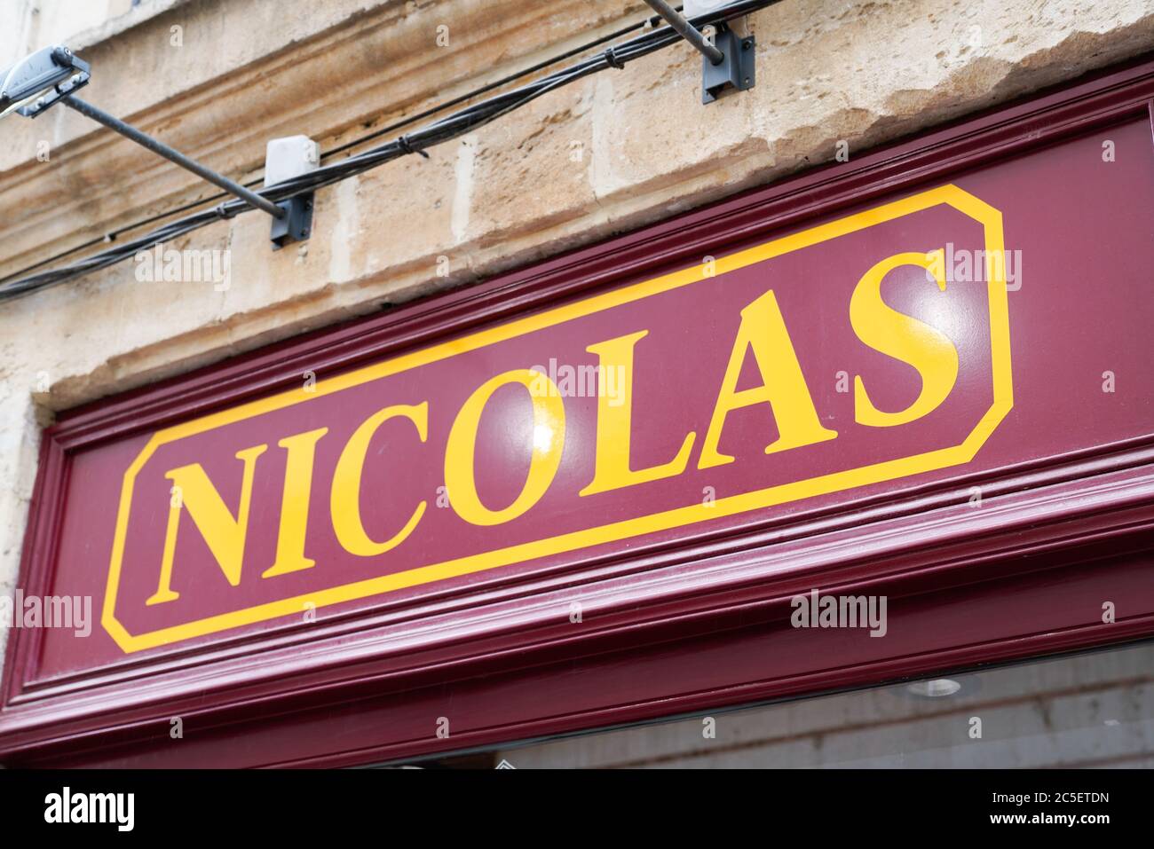 Bordeaux , Aquitaine / France - 06 20 2020 : Nicolas logo sign on ...
