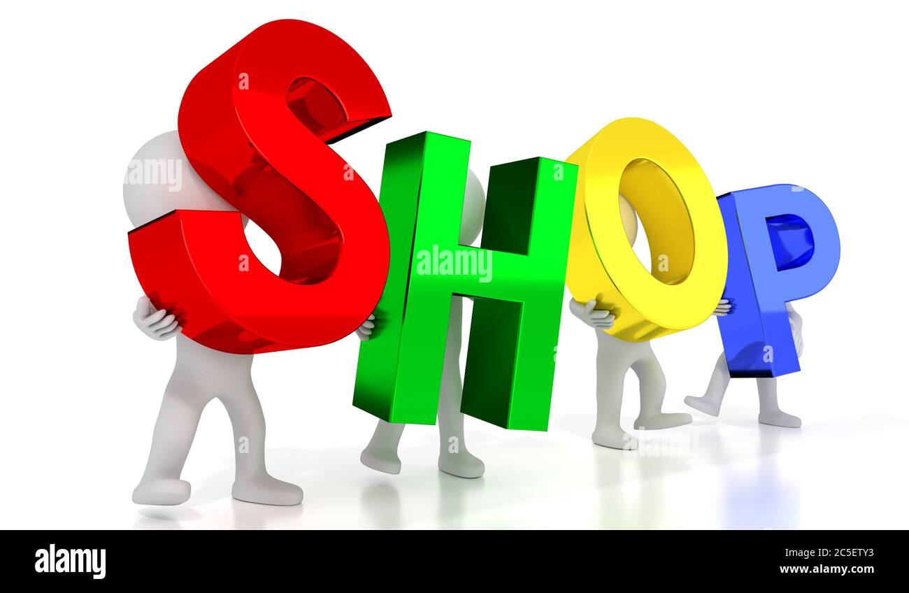 Shop - colorful letters - 3D illustration Stock Photo - Alamy