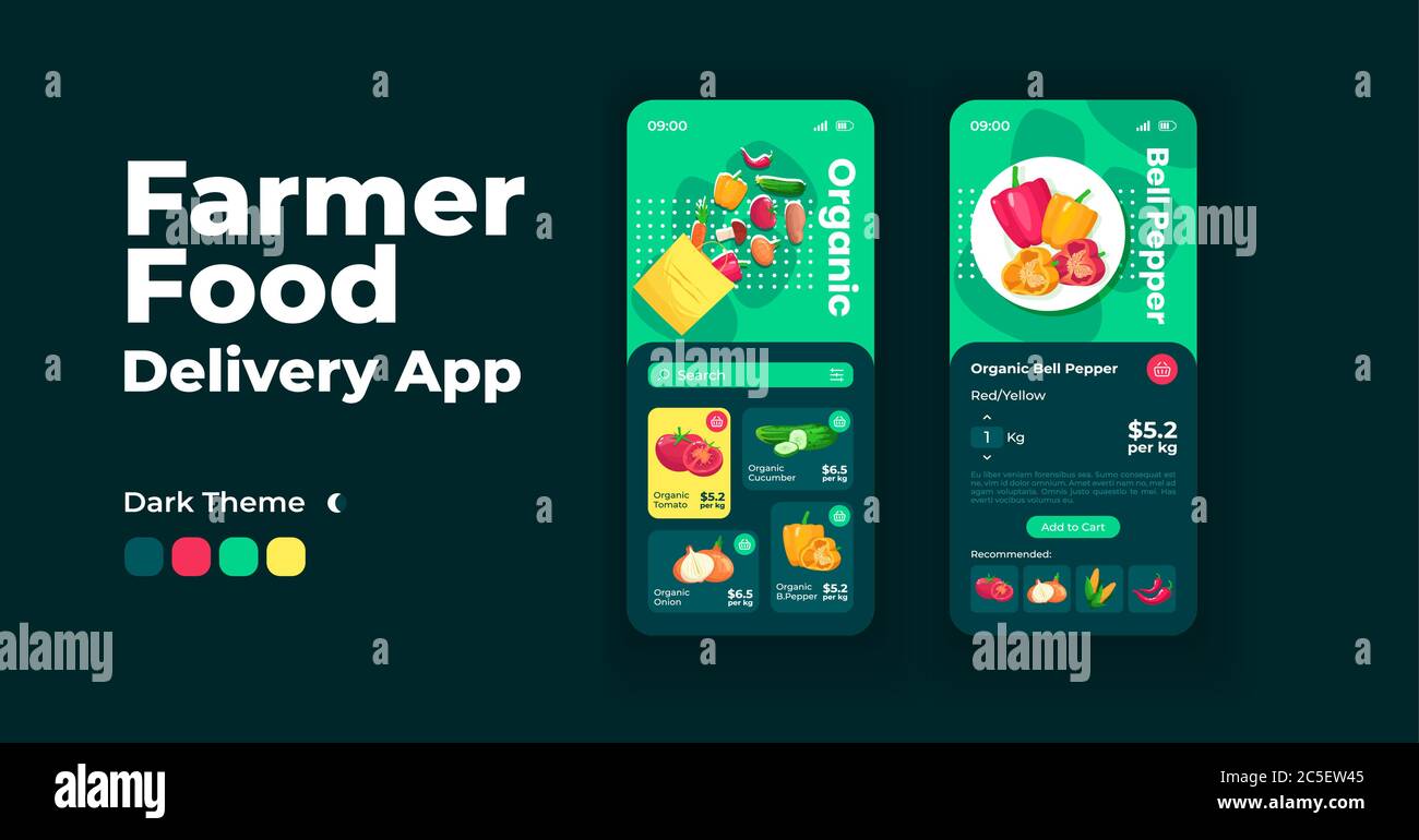 Farmers food delivery smartphone interface vector templates set Stock ...