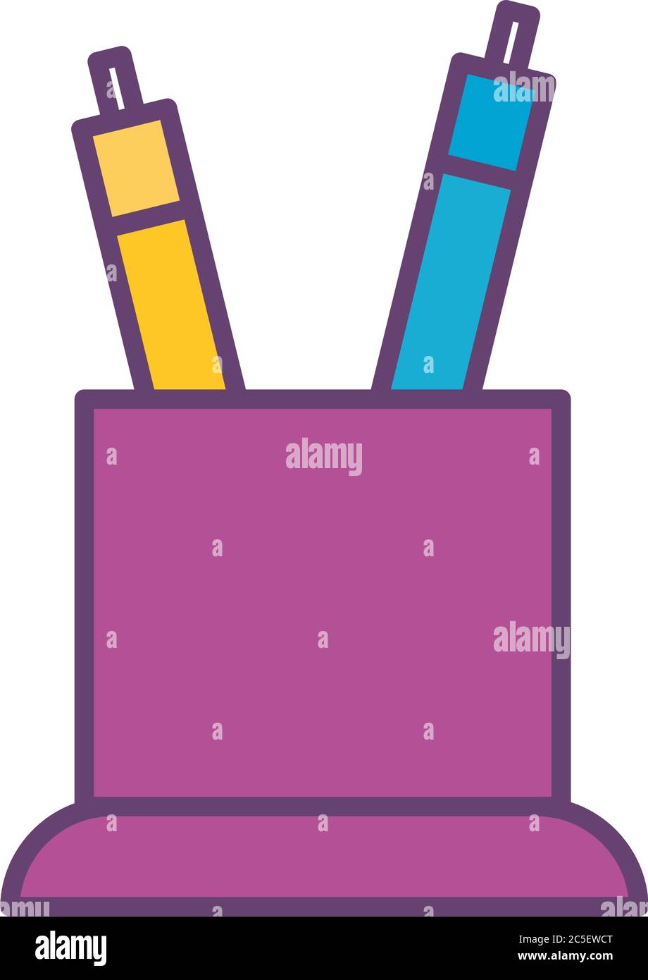 Pens inside mug line and fill style icon design, Tool write office ...