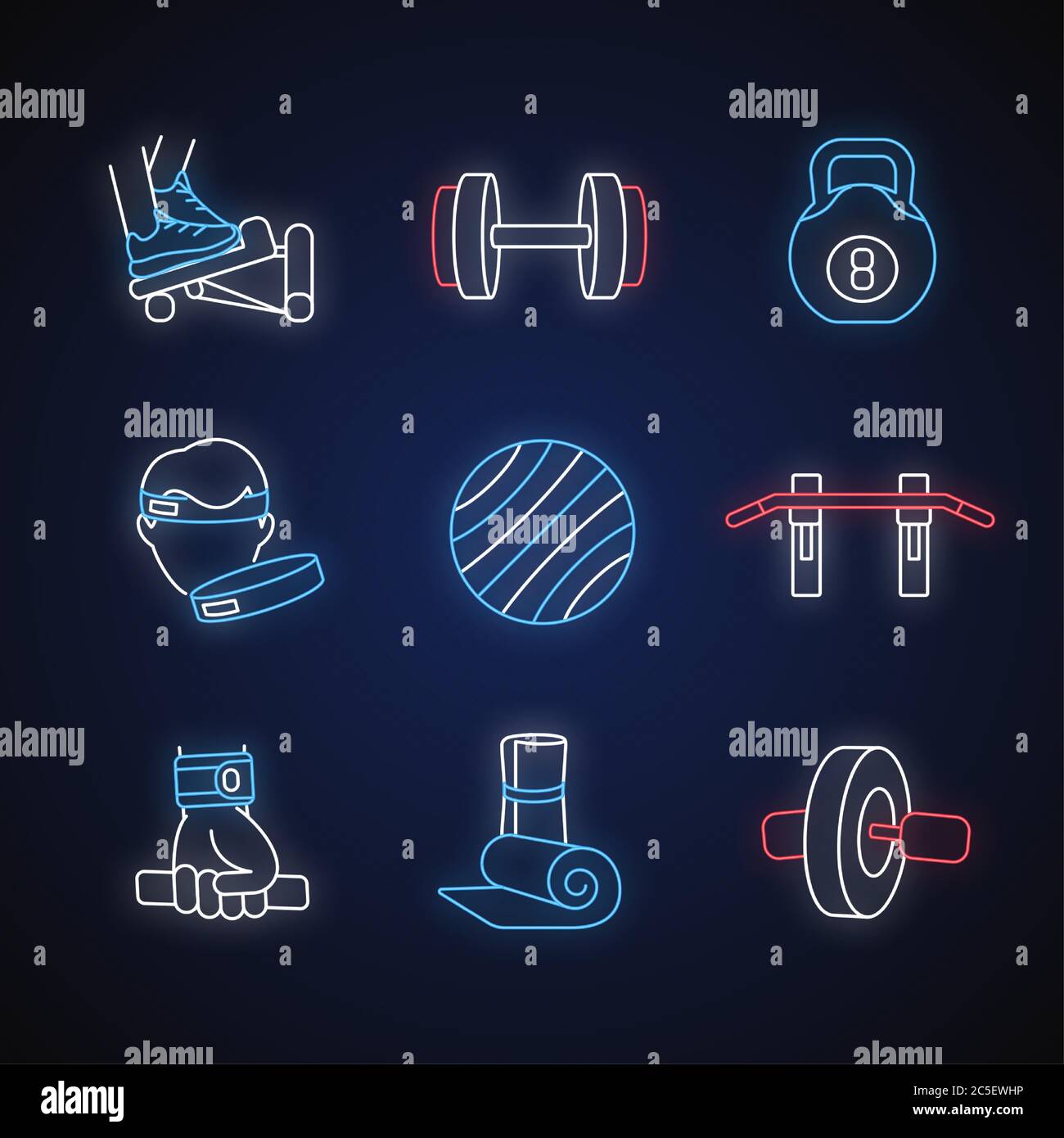 Workout equipment neon light icons set Stock Vector Image & Art - Alamy
